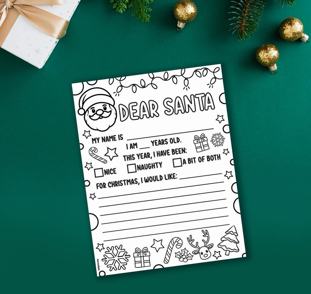 Dear Santa Coloring Page | Christmas Wishlist Printable | Kids Holiday ...