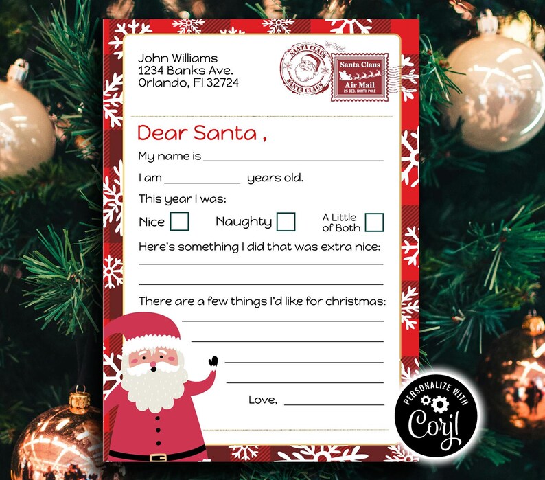 Editable Letter to Santa Template: Kids Christmas Wish List (digital ...