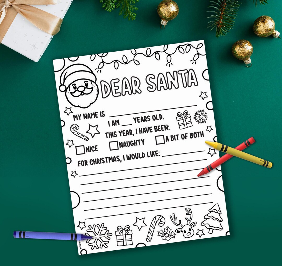 Dear Santa Letter Coloring Page | Kids Christmas Wishlist (digital ...