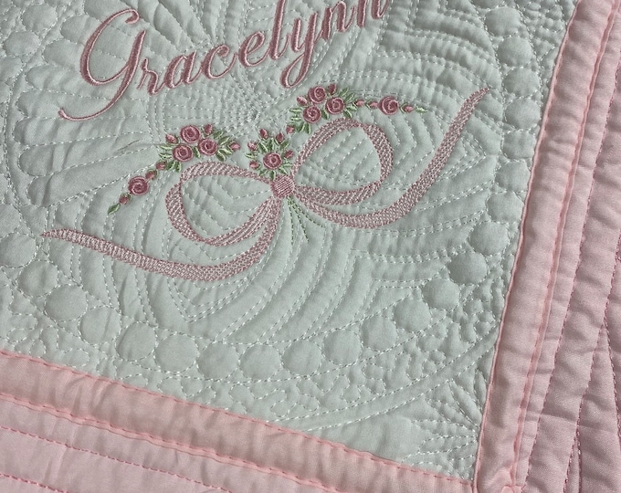 Baby Girl Monogrammed Crib Quilt, Monogrammed Blanket, Baby Shower Gift ...