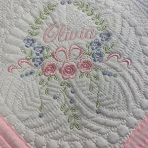 Baby Girl Monogrammed Crib Quilt, Monogrammed Blanket, Baby Shower Gift ...