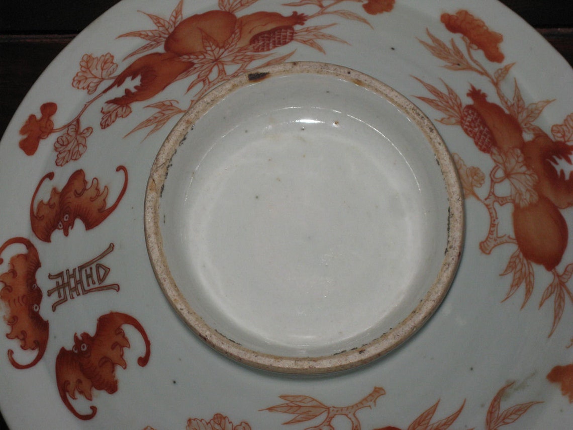 Antique Chinese Porcelain Bowl With Copper-red Bats - Etsy