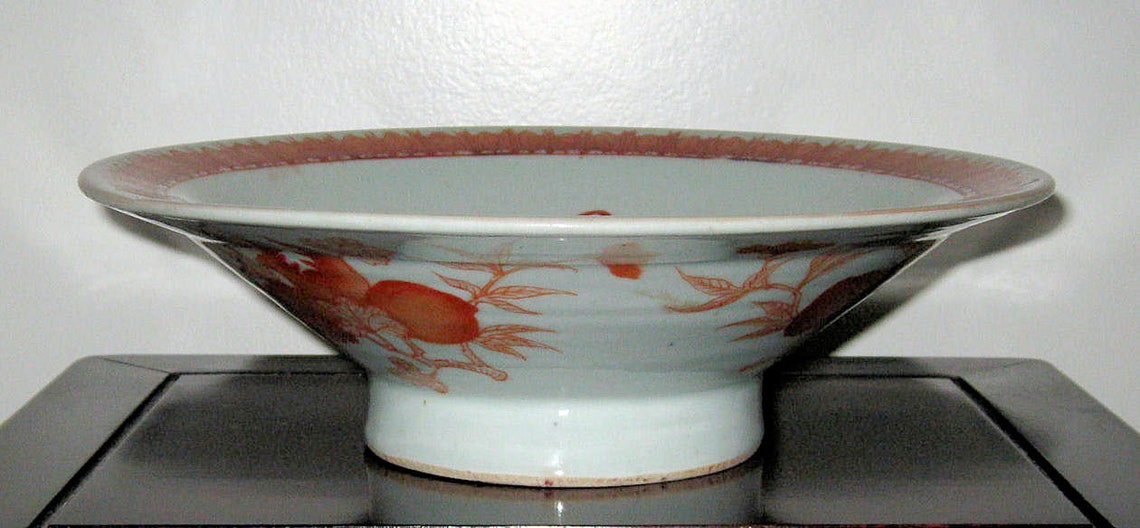 Antique Chinese Porcelain Bowl With Copper-red Bats - Etsy