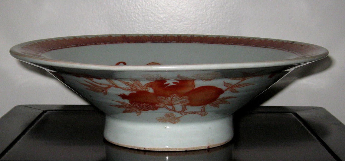 Antique Chinese Porcelain Bowl With Copper-red Bats - Etsy