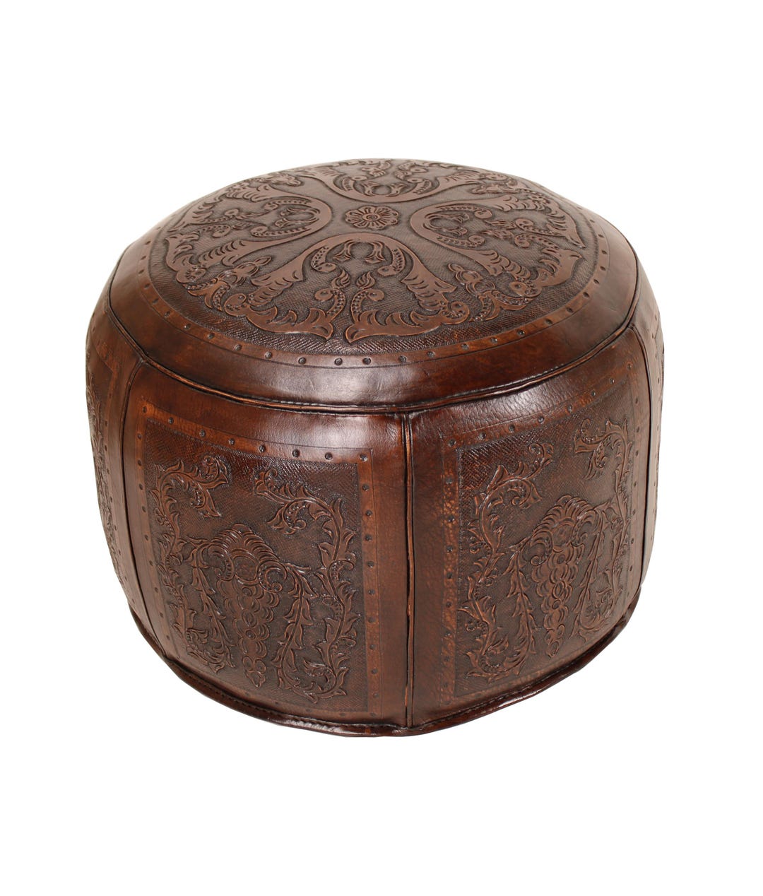 Hand Tooled Leather Pouf Colonial Antique Brown - Etsy