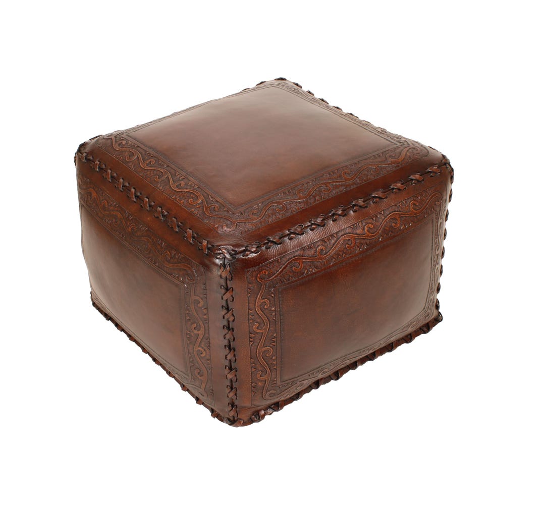 Hand Tooled Leather Pouf Classic Antique Brown - Etsy