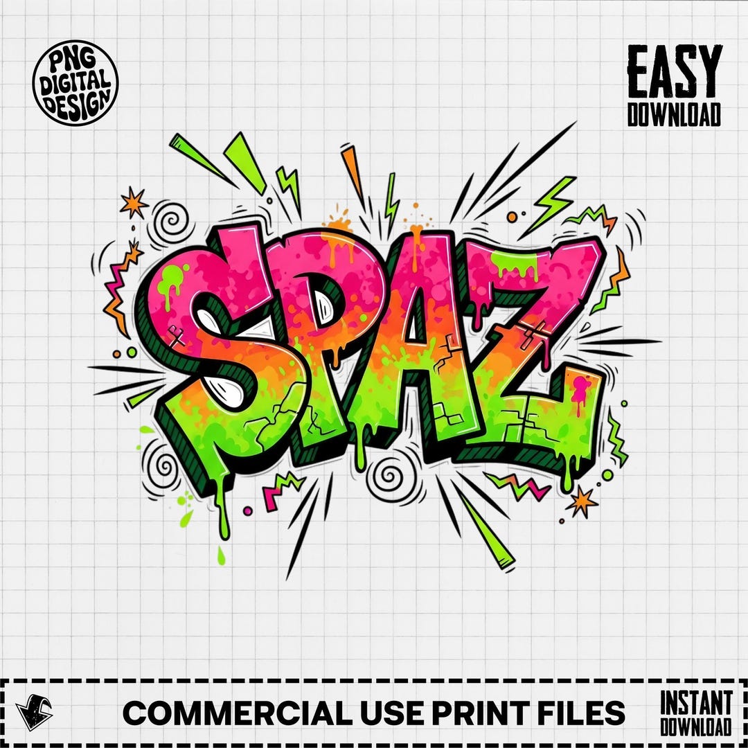 SPAZ PNG - Graffiti Style - Neon Street Art Comic Style Design - Etsy UK
