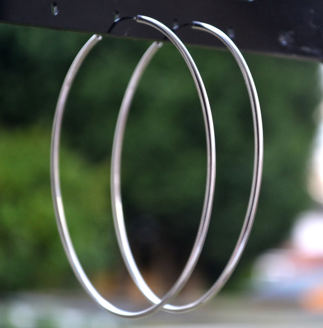 925 Sterling Silver Plain 90mm Extra Large Heavy Weight Hoop Earrings ...