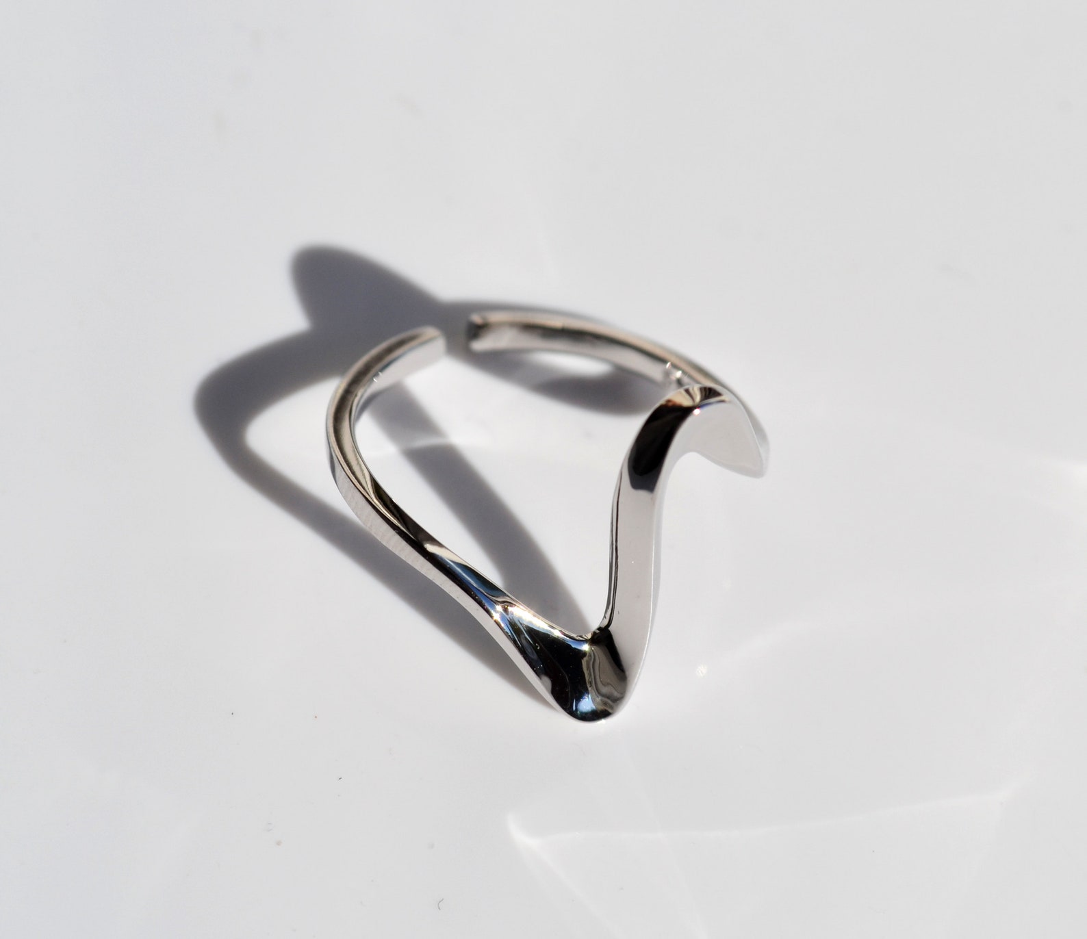 Sterling Silver 925 Curved V Shape Ring Size N Adjustauble | Etsy