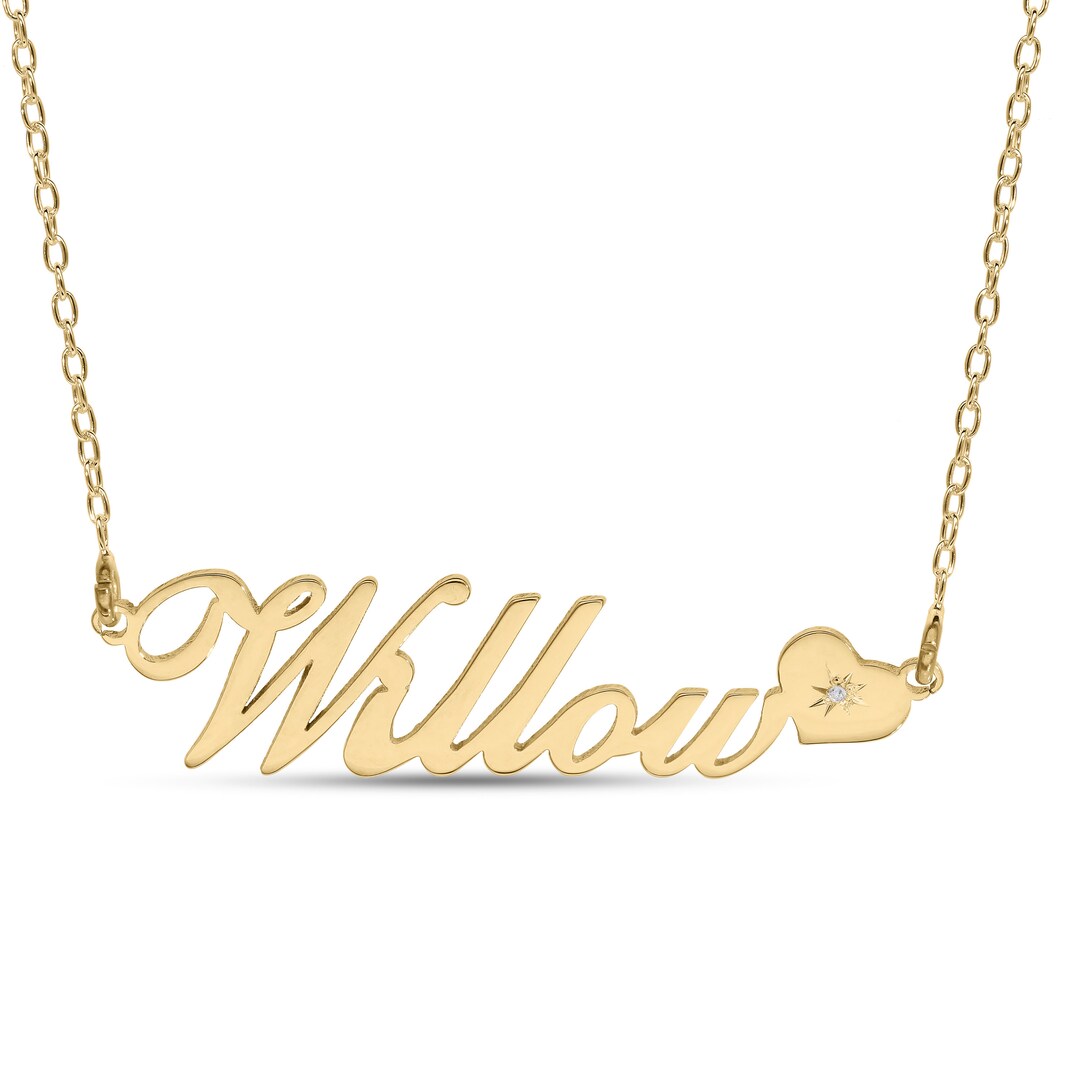 9ct Yellow Gold Personalised Carrie Font Diamond Set Name With Heart ...