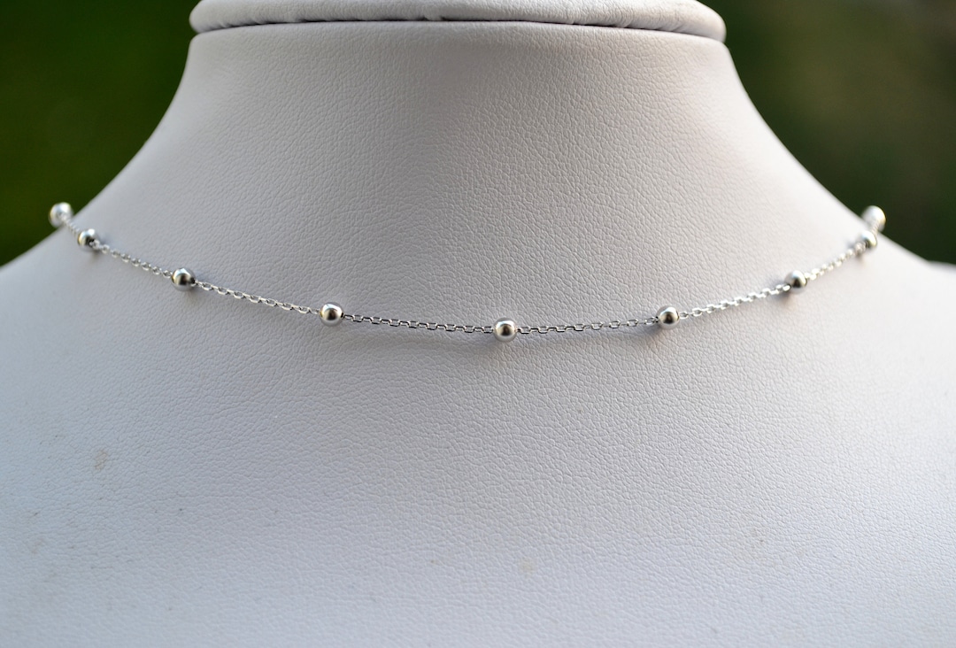 Sterling Silver 925 Rhodium Plated Mini Balls and Rolo Chain Choker ...