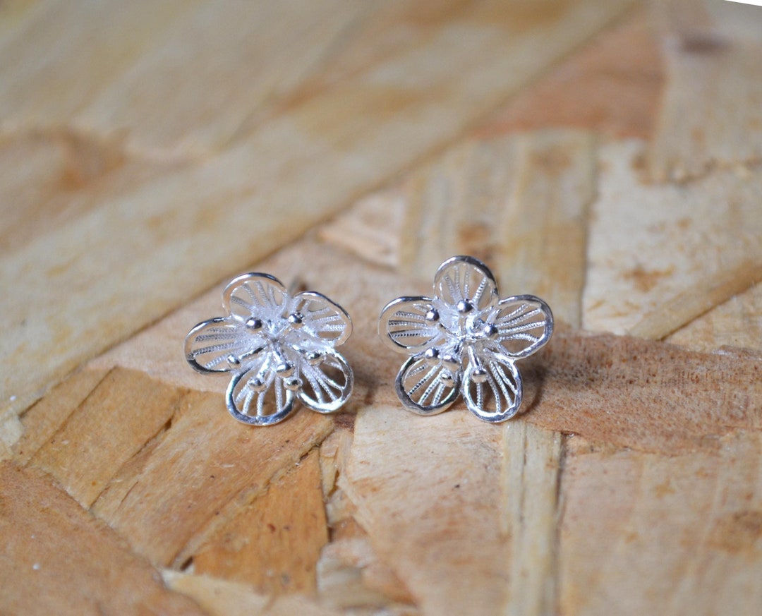 999 Silver Pair of Cut Out Filigree 12mm Cherry Blossom, Plum Flower ...