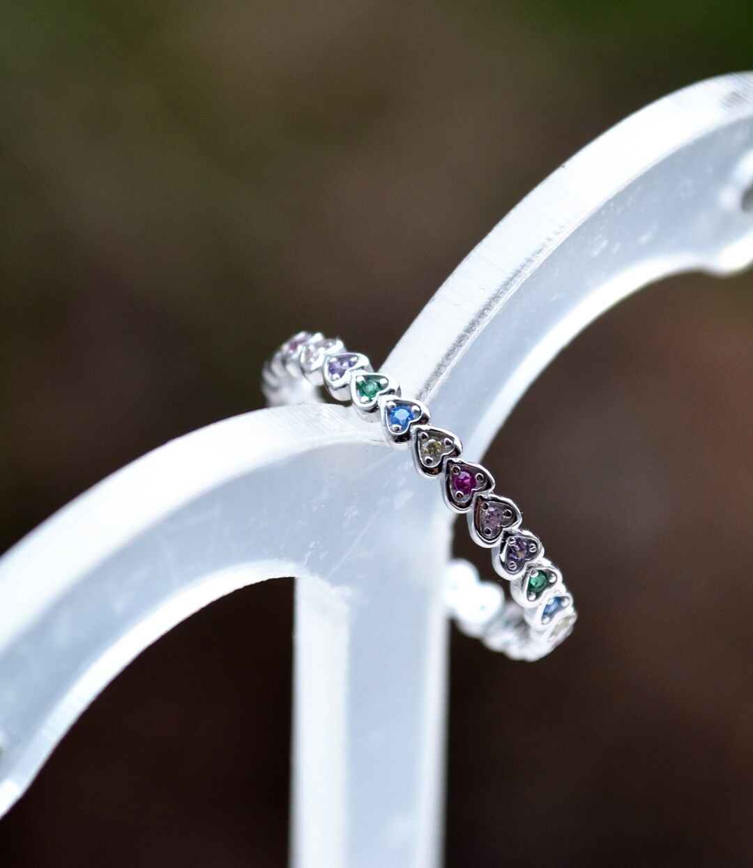 Sterling Silver 925 Multi CZ Rainbow Coloured Hearts Eternity Band ...