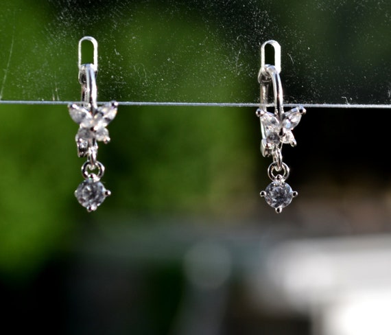 Sterling Silver 925 Huggies CZ Butterfly Drop Outer 11mm Inner 9mm Mini Hoop Minimalist Earrings Tiny Hoops Thin Hoops Animal Jewellery Etsy