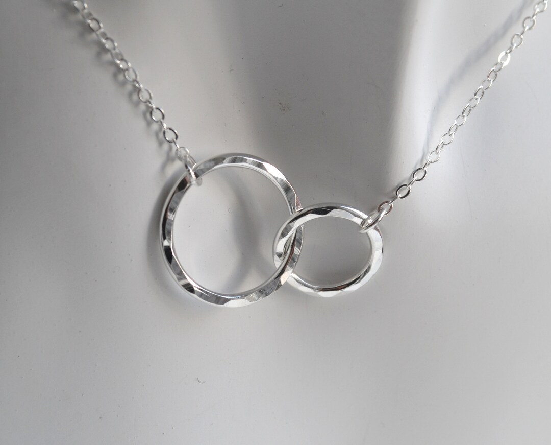 Sterling Silver 925 Open Diamond Cut Double Circle Necklace on 14-16 ...