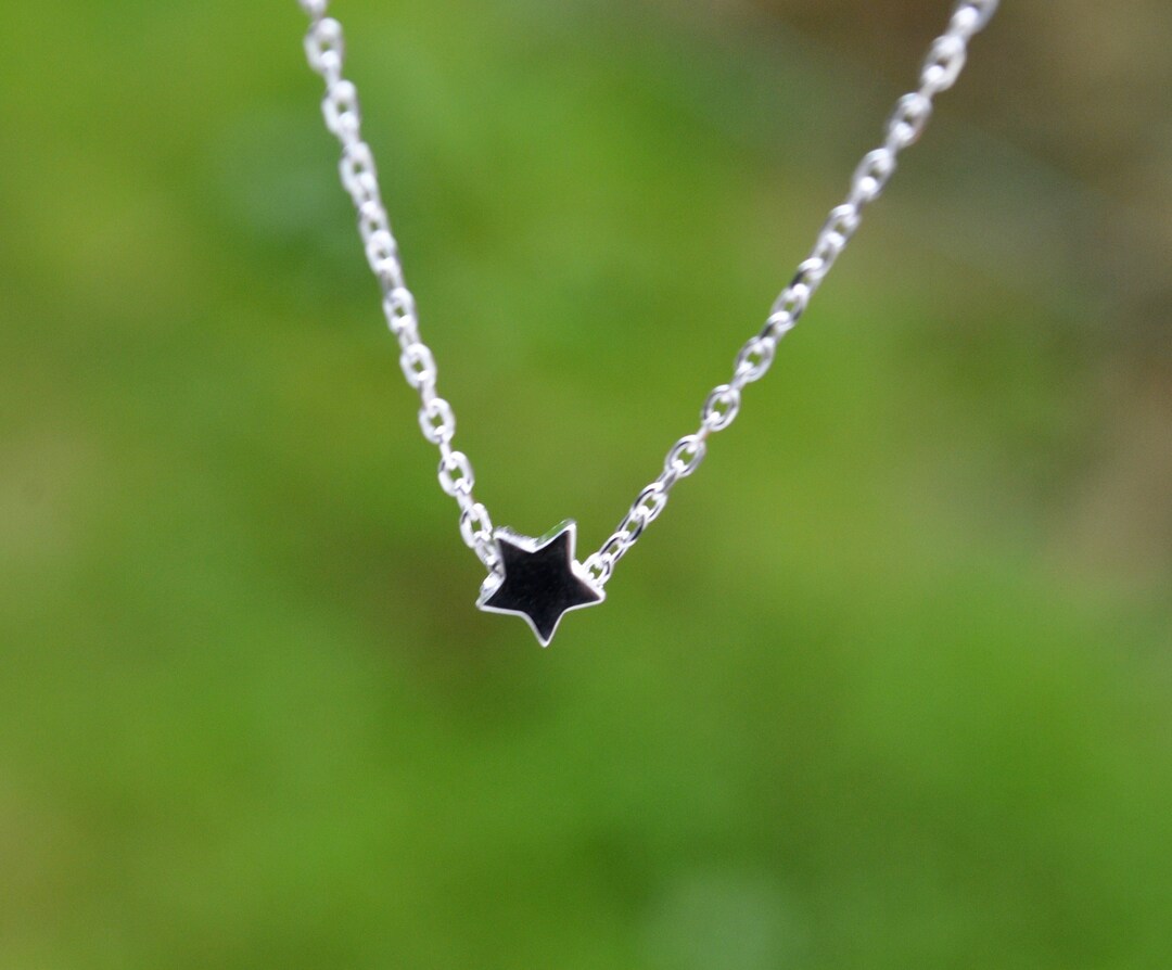 Sterling Silver 925 Mini 5mm Sliding Star Choker Necklace on 16-18 Inch ...