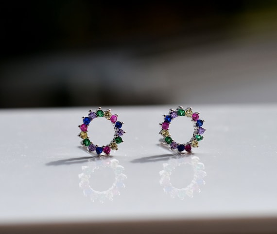 Rainbow cubic zirconia earrings store