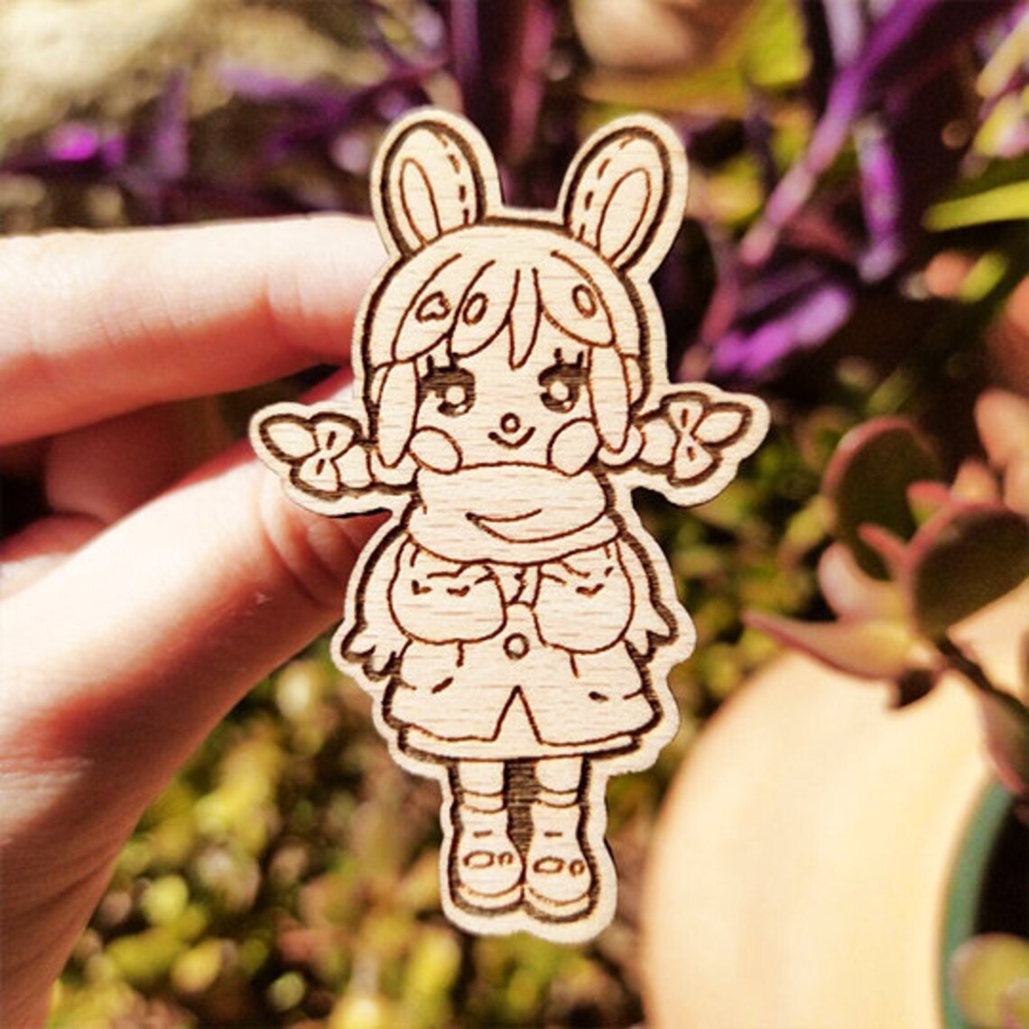 Kawaii Bunny Girl Pin Kawaii Pin Laser Etched Wood Pin | Etsy