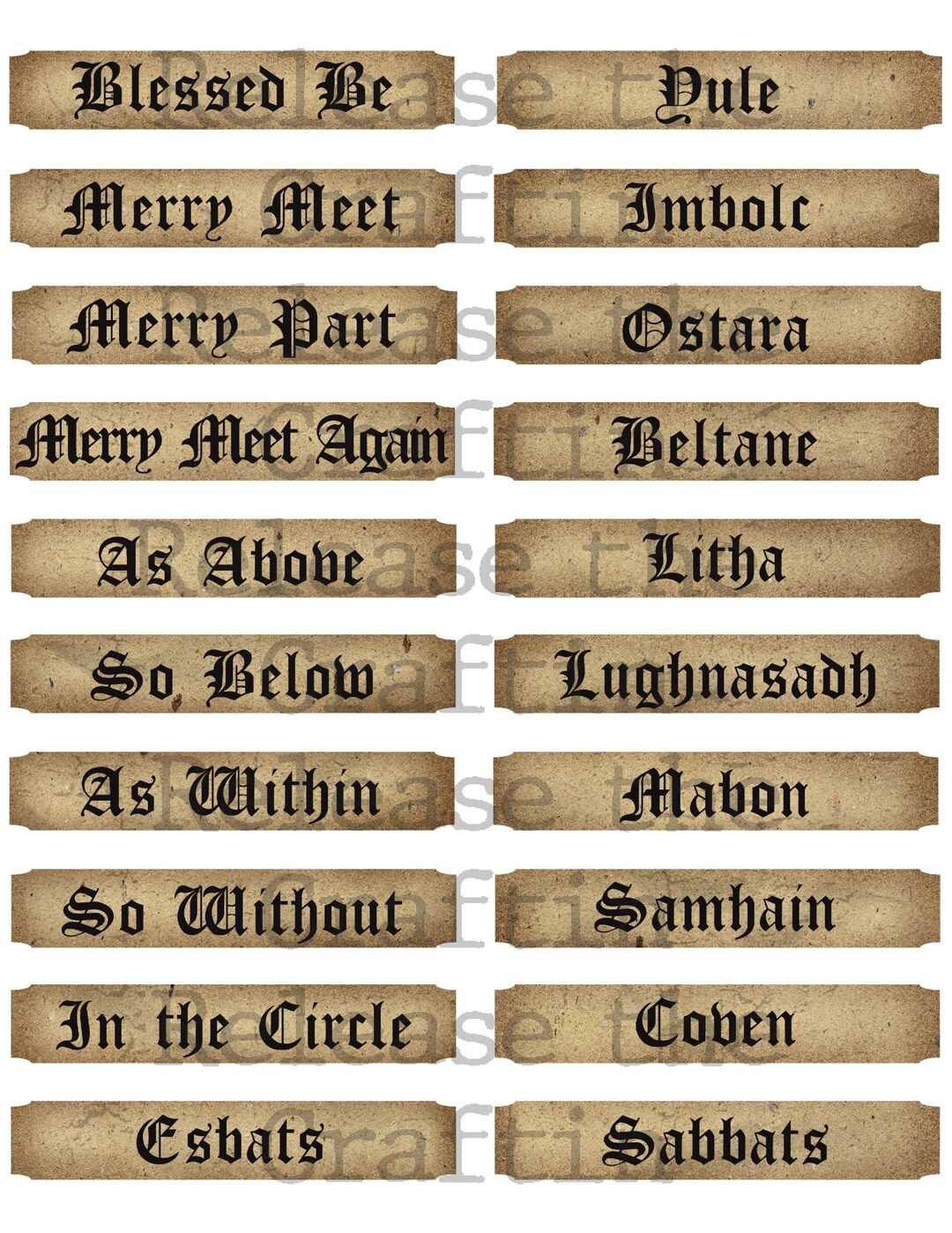 Witchcraft Labels - Word Sheet- Printable Journal Decor- Book of ...