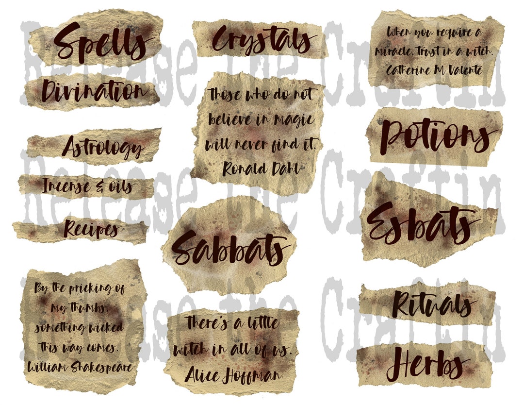 Witchcraft Words Sheet - Book of Shadows Labels - Printable Journal ...