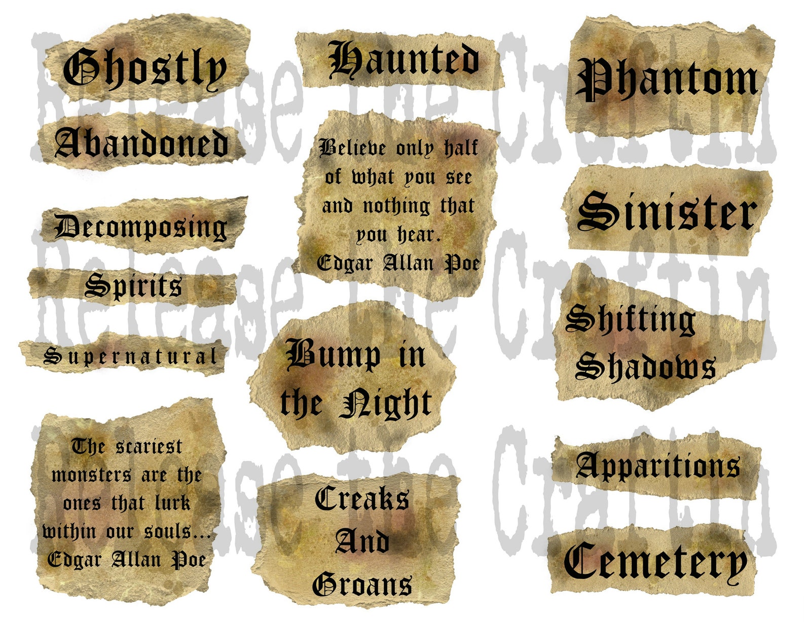 Haunted Words Sheet Gothic Printable Journal Embellishment - Etsy