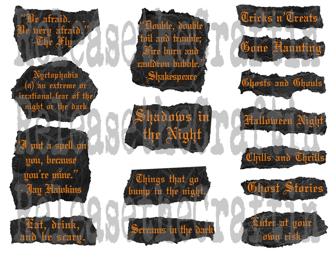 Spooky Halloween Words - Printable Ephemera, Scrapbooking Labels ...