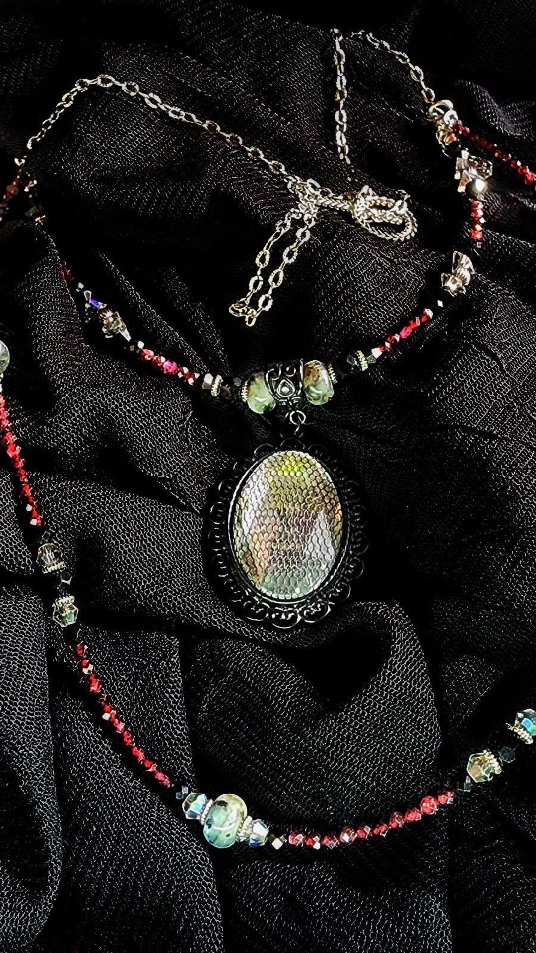 Lenore - Handmade Two-tiered Garnet Cameo Necklace - Gothic - Necklace ...