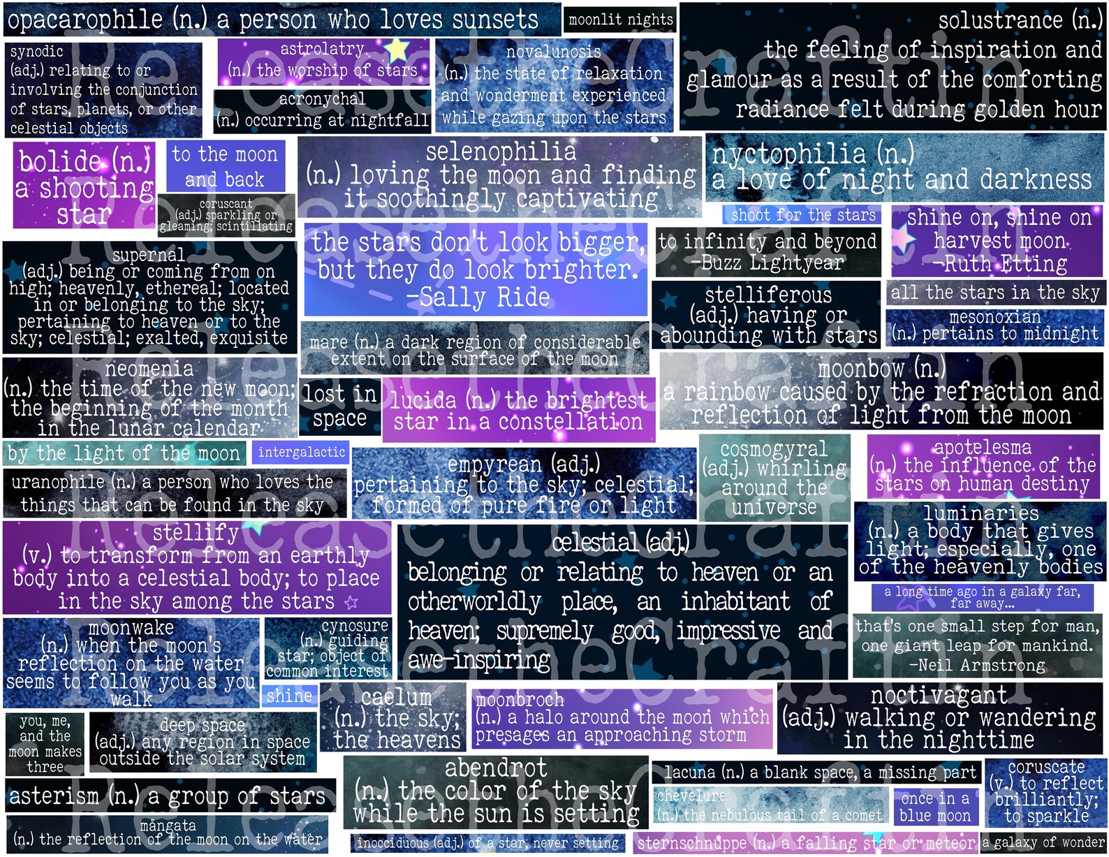 Night Sky Space Words – Printable Journal Ephemera (digital Download ...