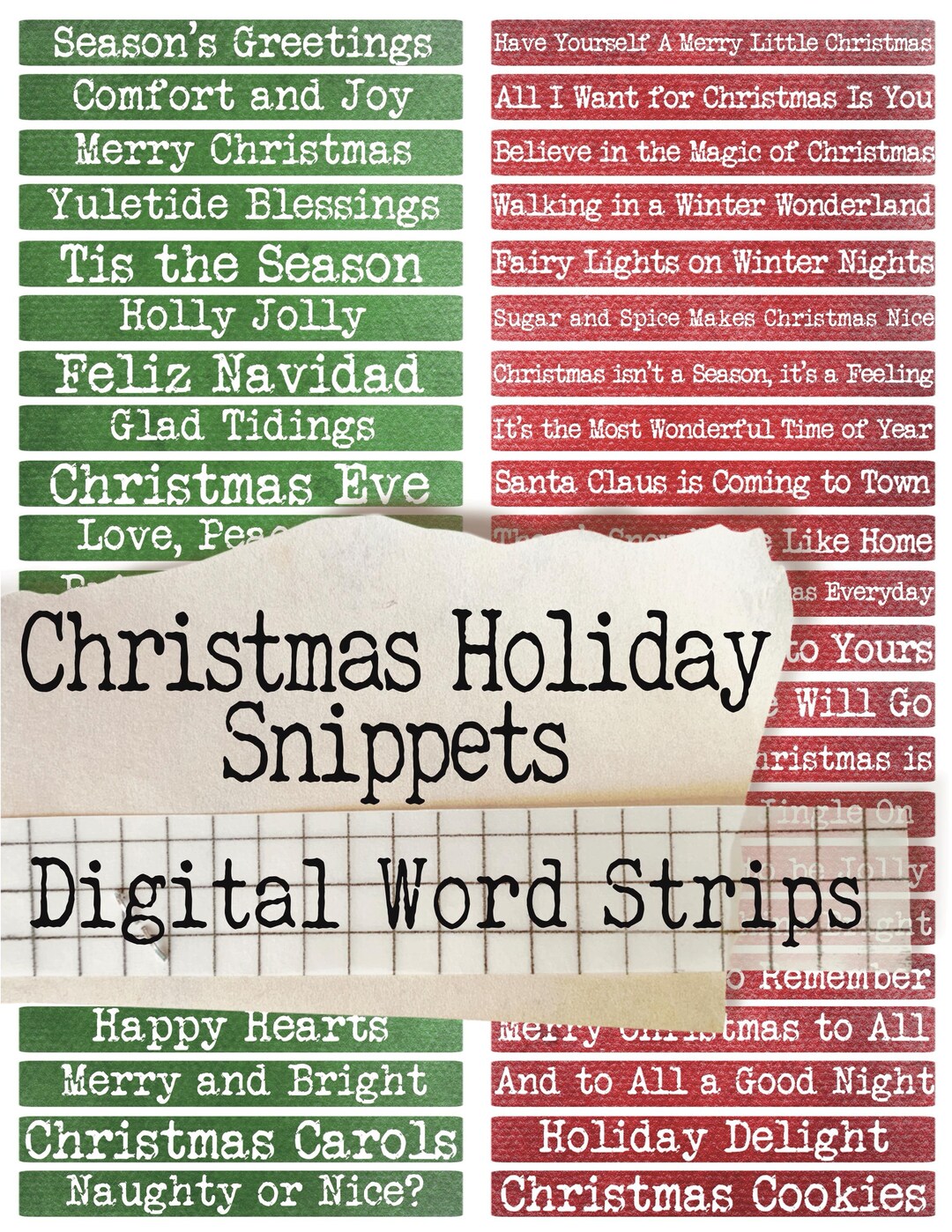 Christmas Holiday Snippets Word Sheets - Ornaments - Printable Journal Embellishment ...
