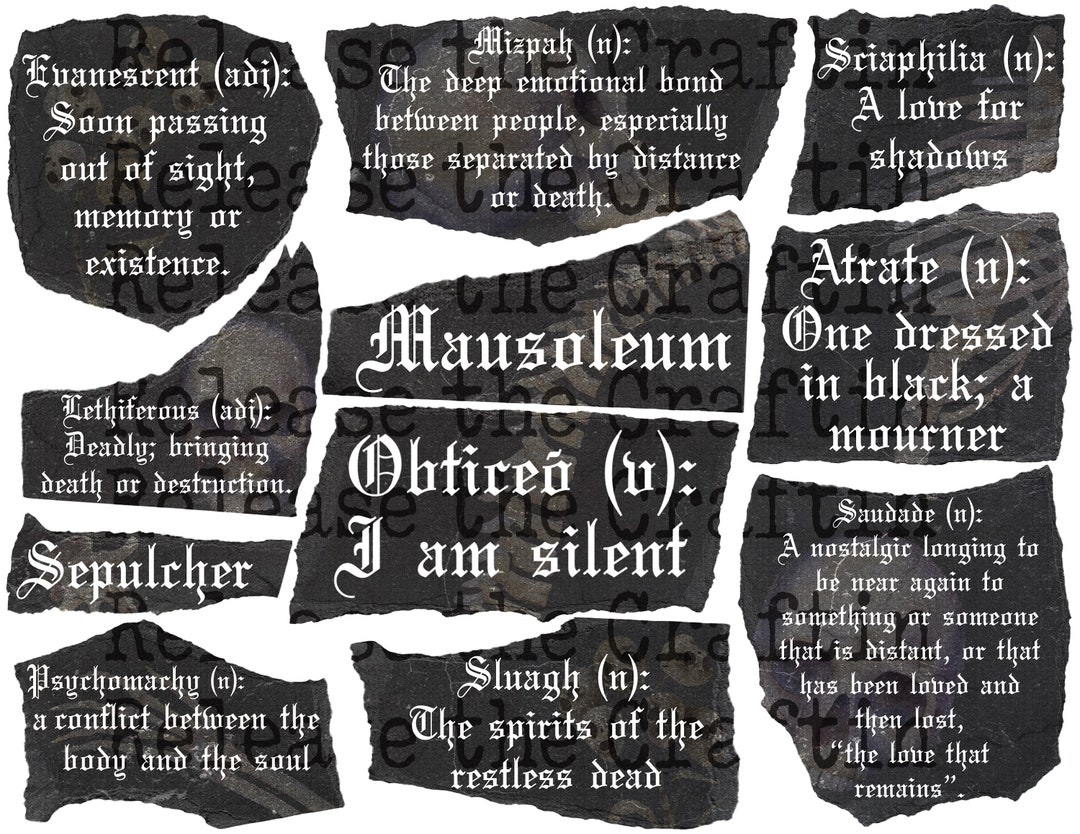 Words of Death Sheet - Printable Journal Embellishment - Scrapbooking ...