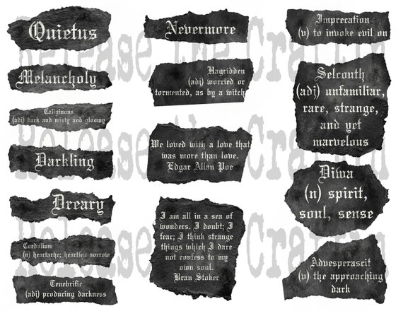 Gothic Words Sheet 2 Printable Journal Embellishment | Etsy