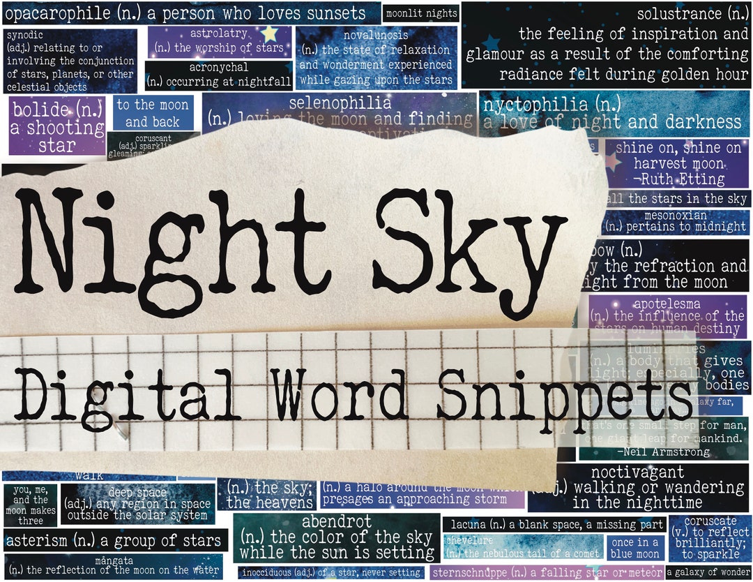 Night Sky- Space Words - Printable Journal Embellishment - Scrapbooking ...
