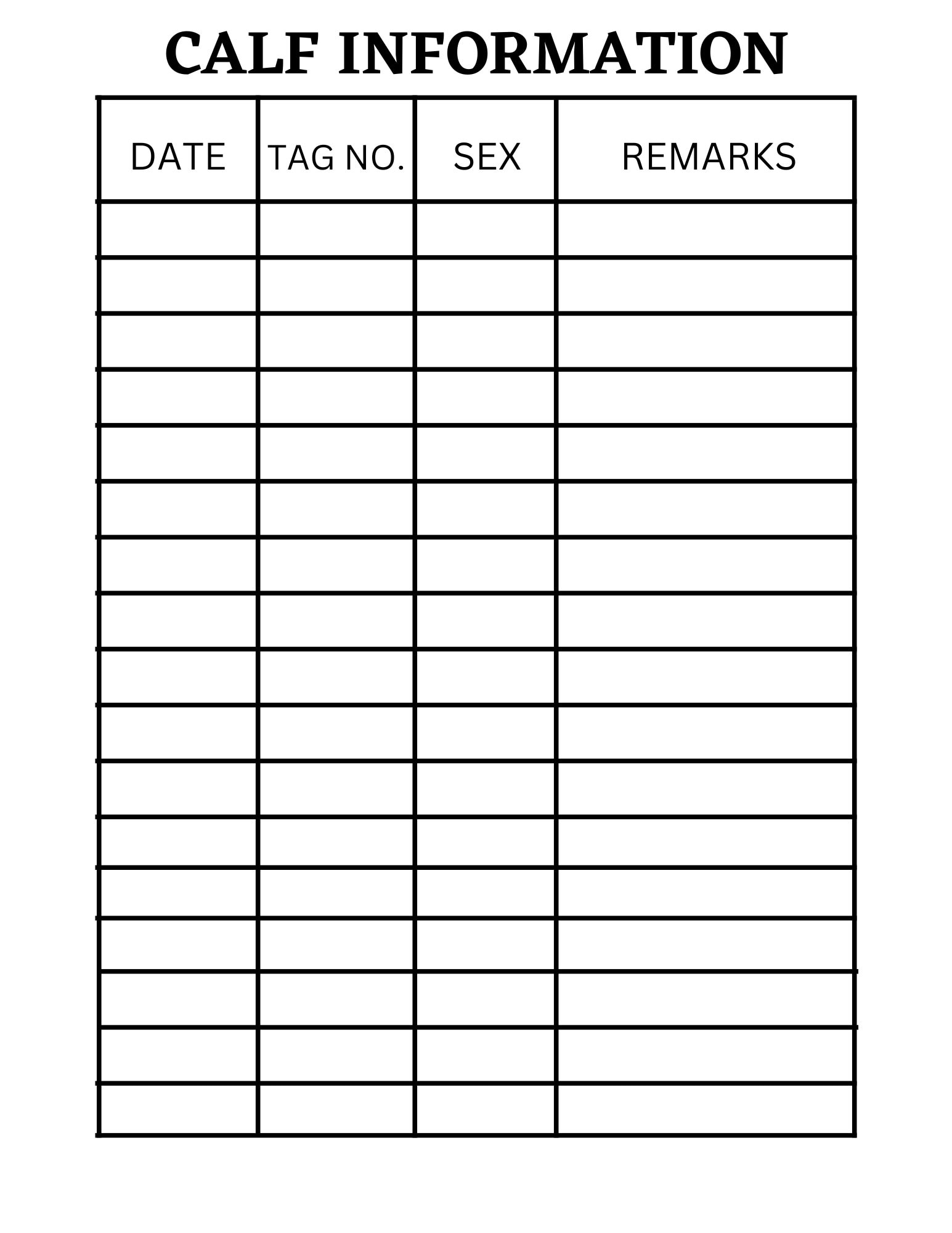 Calving Printable Log Book, Calf Records, Livestock Records, Cow Calf ...