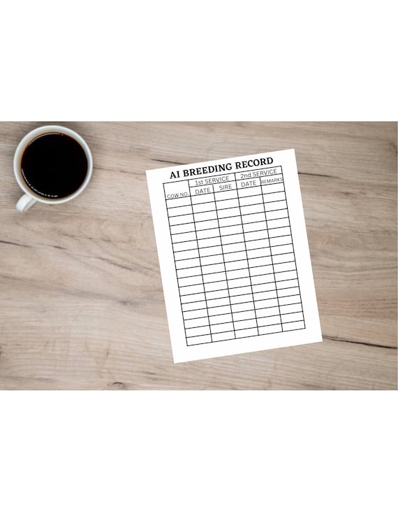 AI Breeding Record Printable Livestock Record Keeping One - Etsy