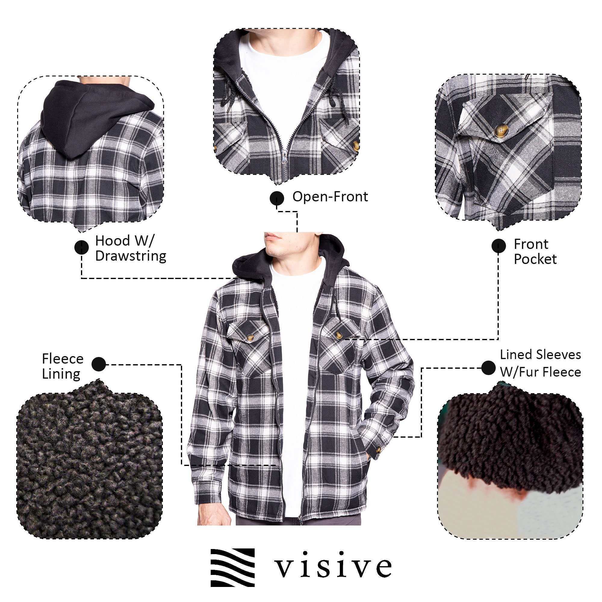 Visive Mens Heavy Flannel Shirt Jacket for Mens Big and Tall Zip up ...