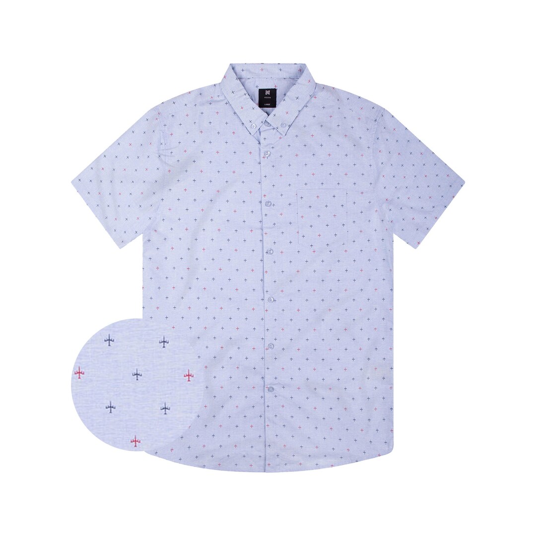 Fun Shirt for Mens Button-up, Blue Airplane Button Down Short Sleeve ...