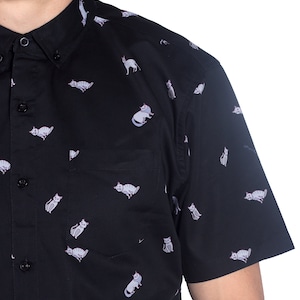 Fun Shirt for Mens Button-up, Black Cat Button Down Short Sleeve, Funny ...