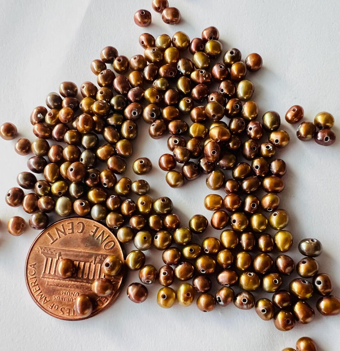 100pcs - Vintage 5A Golden Brown Mini Potato Fresh Water Pearls, 3x3 ...