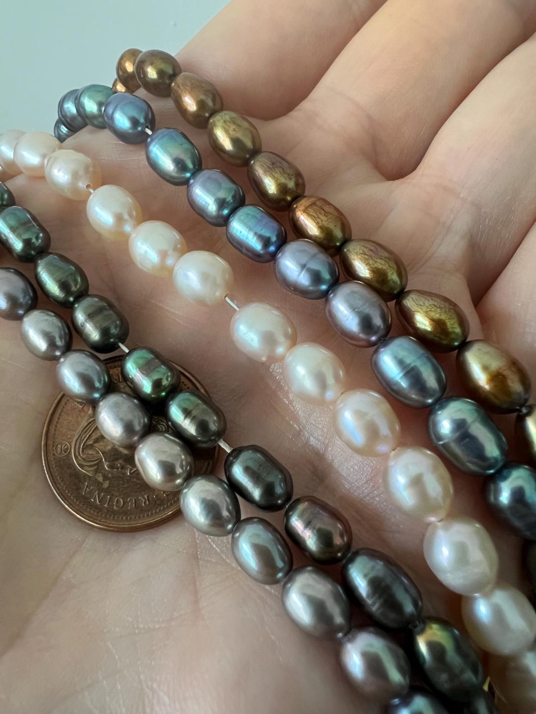 Rare Vintage Amazing Natural Multi Color Rice Oval Pearl Beads. Natural ...