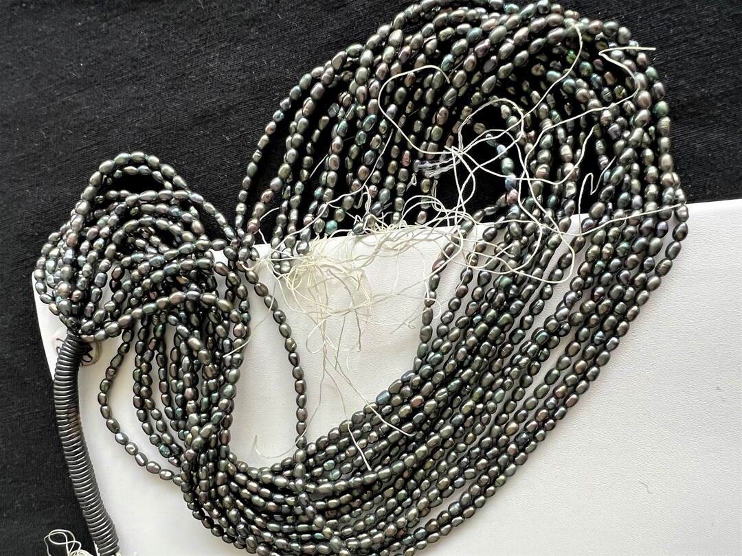 15.75 Vintage AAA Mini 3x4mm Peacock Green Luster Mini-rice oval Fresh ...