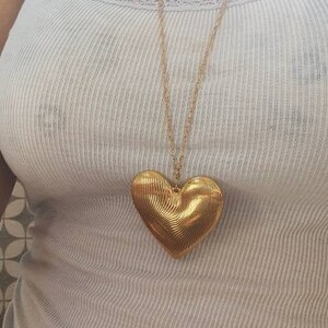 Big Gold Heart Pendant Necklace: Long Brass Chain - Etsy