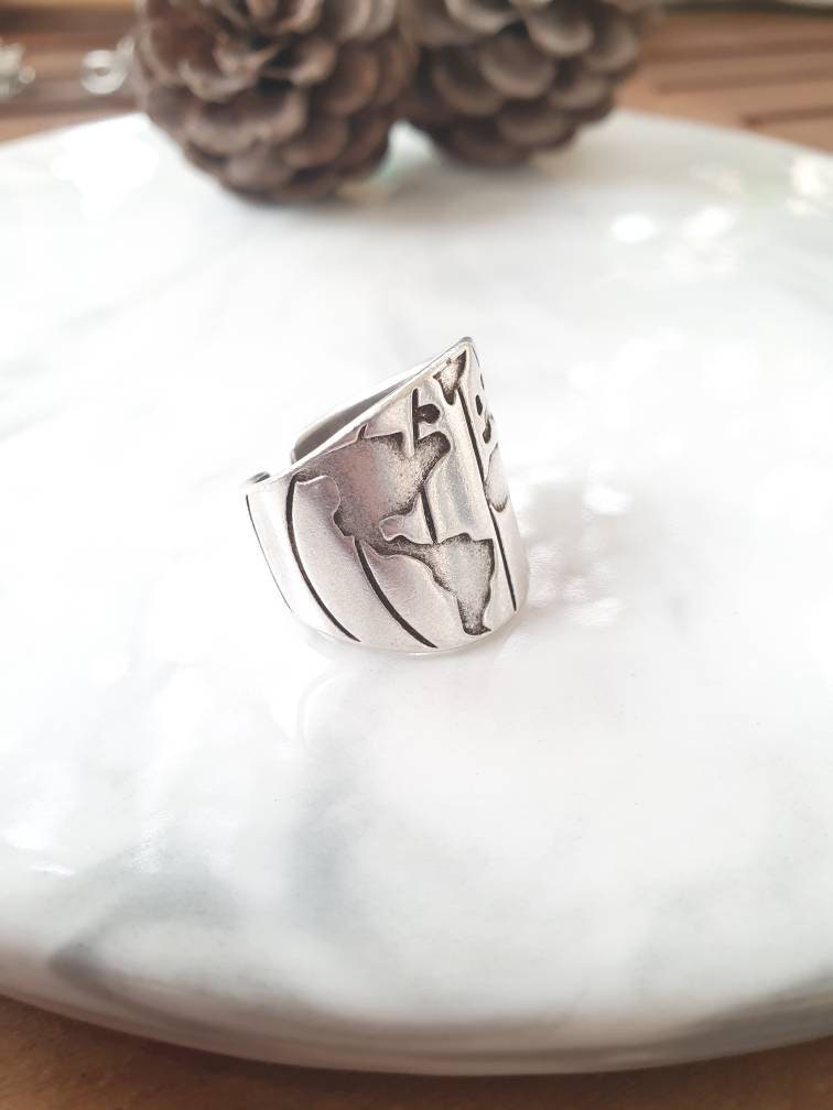 Statement Silver Earth Ring World Map Unisex Ring Silver - Etsy