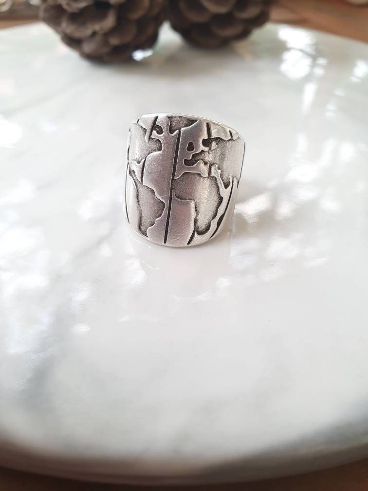 Statement Silver Earth Ring World Map Unisex Ring Silver - Etsy