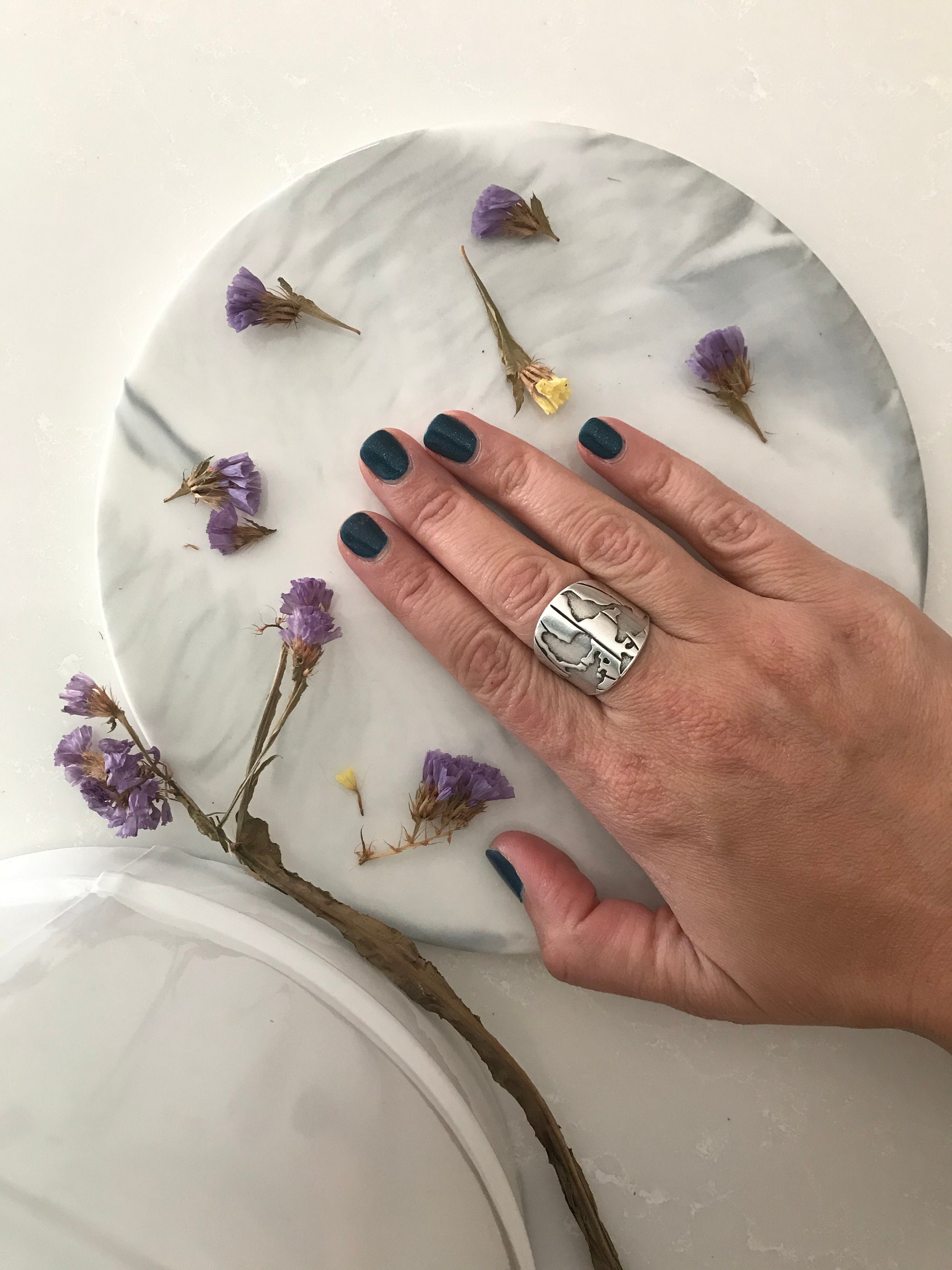 Statement Silver Earth Ring World Map Unisex Ring Silver - Etsy