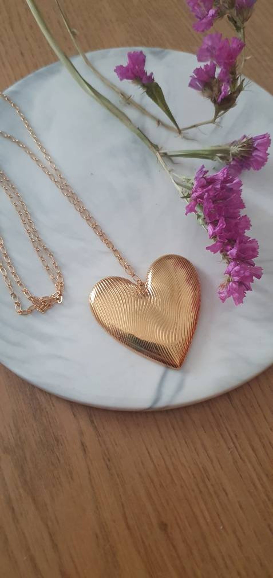 Big Gold Heart Pendant Necklace: Long Brass Chain - Etsy