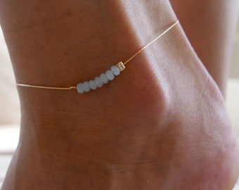 Tiny Mint Green Anklet Gold anklet tiny Gold anklet | Etsy