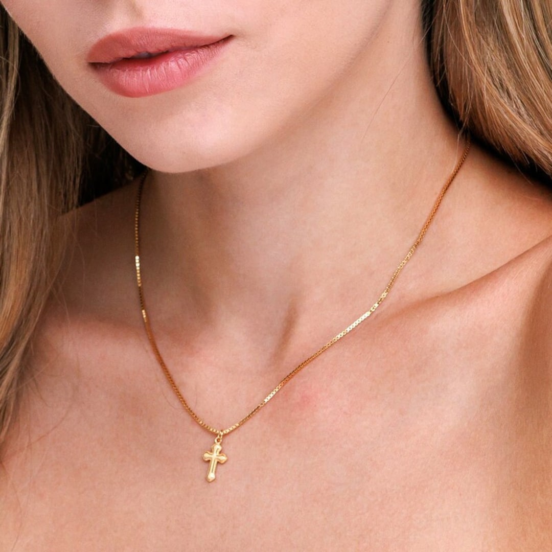 Minimalist Tiny Gold Cross Choker Necklace, Religious Jewelry ...