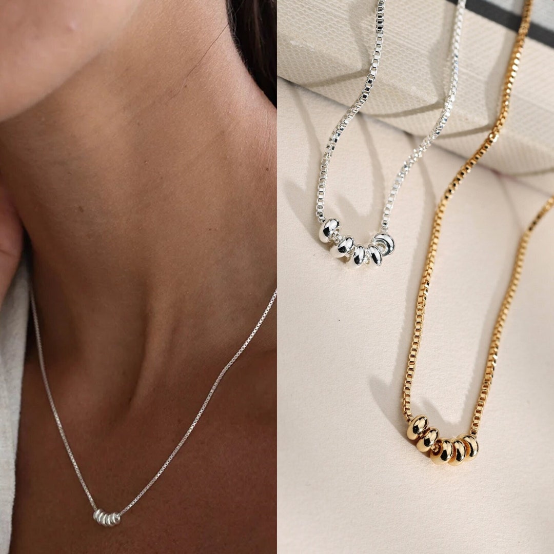 Dainty Silver Layering Necklace, Minimalist Tiny Silver Beads Necklace, Beaded Necklace, Thin ...