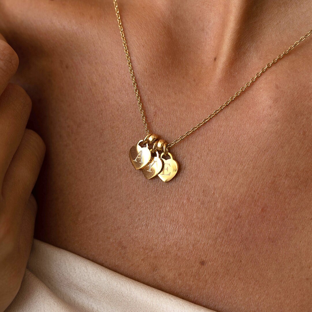 Multiple Heart Necklace, Personalized Necklace for Mom With Kids Names ...
