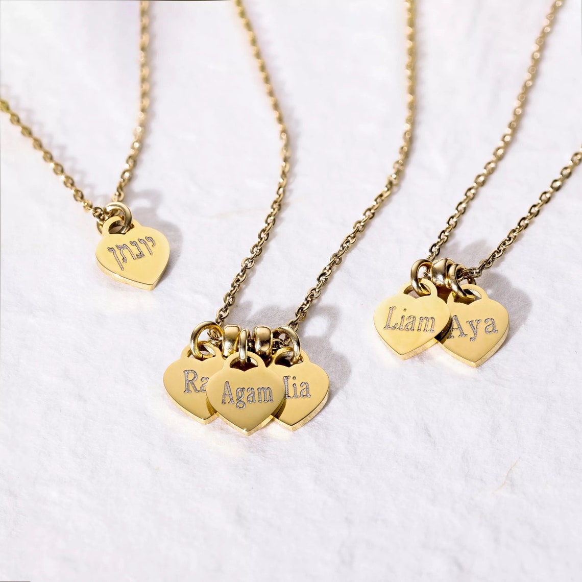 Multiple Heart Necklace Personalized Necklace for Mom With - Etsy